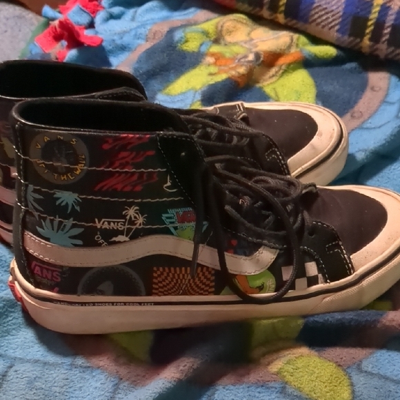 Vans | Shoes | Vans Black And White Hightop Sneakers With Graphic ...